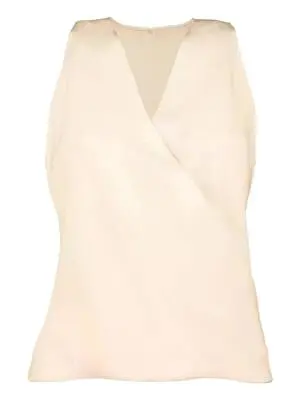 PETER COHEN Wrap-neck Sleeveless Top - Neutrals