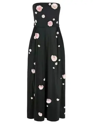 Bernadette Floral-appliqué Strapless Dress - Black