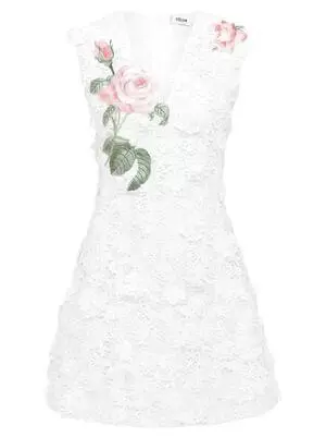 LEO LIN Briana Rose-embroidery Lace Dress - White