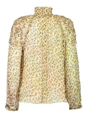 ULLA JOHNSON Magdalena Ruffled Feather-Print Blouse