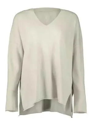 ALLUDE V-neck Side-split Sweater - Neutrals