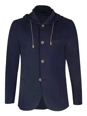 Eleventy Hooded Buttoned Jacket - Blue