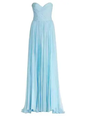 Monique Lhuillier Draped Strapless Gown - Blue