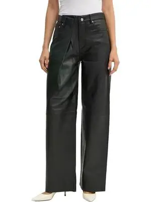 WON HUNDRED Pleated-front Leather Trousers - Black