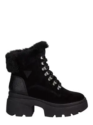 Guess Faux Fur-trim Ankle Boots - Black