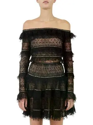 Elie Saab Off-shoulder Lace Top - Black