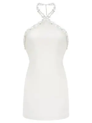 Retrofete Beaded Halter Neck Mini Dress - White