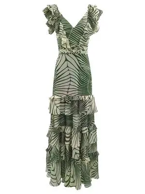 ANDRES OTALORA Mesay Leaf-print Ruffled Maxi Dress - Green