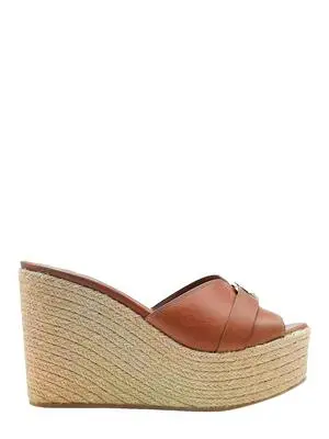 JIMMY CHOO 100mm Leda Wedge Sandals - Brown