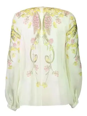 Giambattista Valli Floral-print Pleated Blouse - White