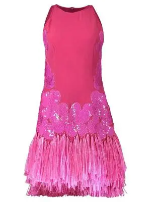 Naeem Khan Sequin-embellished Fringed Mini Dress - Pink