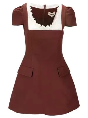 SHUSHU/TONG Scalloped Short Sleeve Dress - Brown