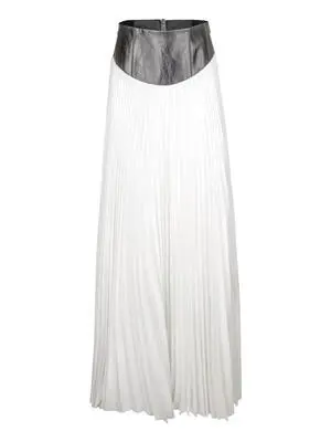 Brandon Maxwell Laurel Leather-waist Pleated Skirt - White