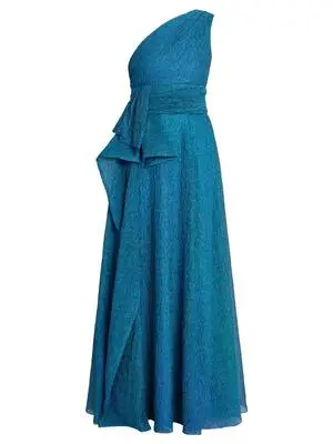 Erdem One-shoulder Crinkled Gown - Blue