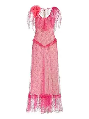 RODARTE Floral Lace Ruffled Dress - Pink
