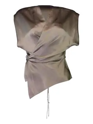 THE SEI Wrap-design Satin Blouse - Grey