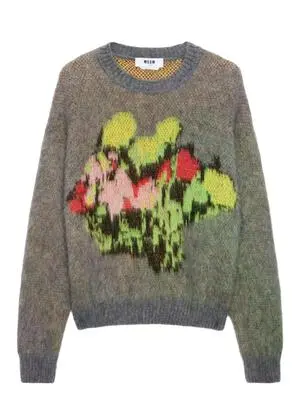MSGM Floral-detail Sweater - Grey