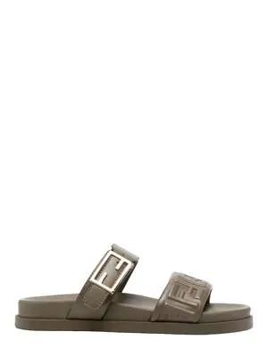 Fendi Embossed Ff Buckle Sandals - Green