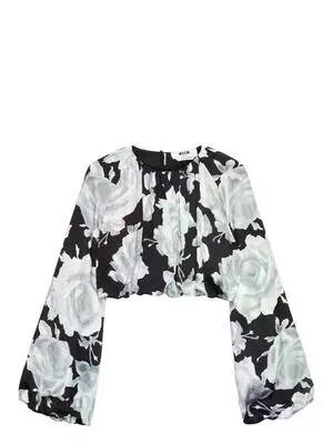 MSGM Floral Long-sleeve Blouse - Black