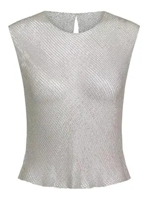TWP Chloe Beaded Mesh Top - Silver