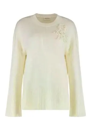 P.a.r.o.s.h Floral-appliqué Bell-sleeve Sweater - Neutrals
