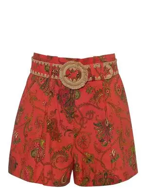 Cara Cara Palmer Paisley Print Belted Shorts - Orange