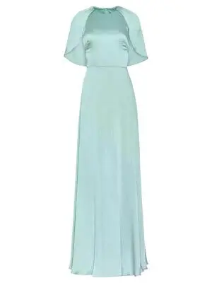 Lela Rose Capelet-sleeve Plissé Gown - Blue