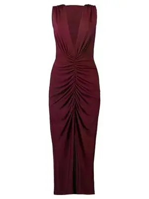 JBQ V-neck Ruched Midi Dress - Red