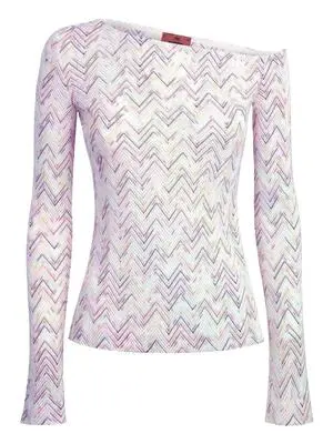 Missoni Chevron-pattern Off-shoulder Sweater - White