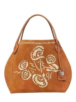 Ermanno Scervino Embroidered Suede Tote Bag - Brown