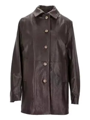LA ROSE Belted Leather Coat - Brown