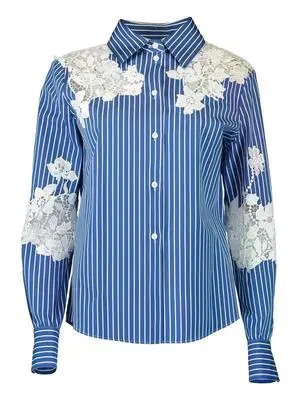 Monique Lhuillier Striped Lace-insert Shirt - Blue