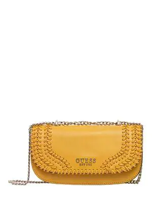 Guess Tatum Mini Woven Chain-strap Crossbody Bag - Yellow
