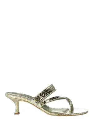 Manolo Blahnik 50mm Susaperf Snakeskin Sandals - Gold