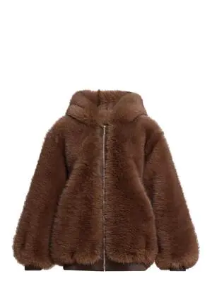Elie Saab Lamb Shearling Hooded Zip Jacket - Chocolate