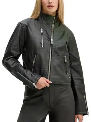 WON HUNDRED Zip-up Leather Jacket - Black