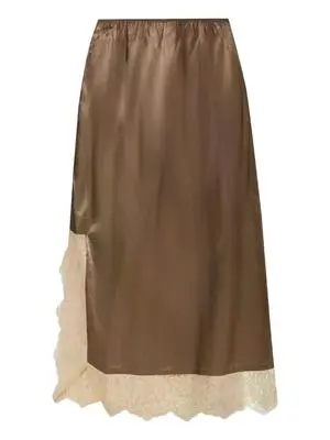 Munthe Ravn Lace-trim Midi Skirt - Brown