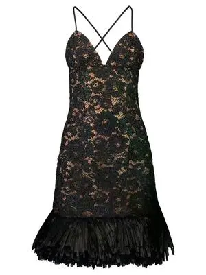 Michael Kors Floral-embroidered Mini Dress - Black