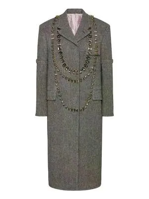 Thom Browne Trompe L'oeil Crystal-embellished Checked Coat - Grey