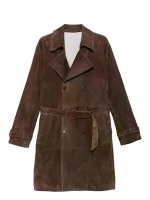 Eleventy Belted Double-breasted Suede Trench Coat - Brown