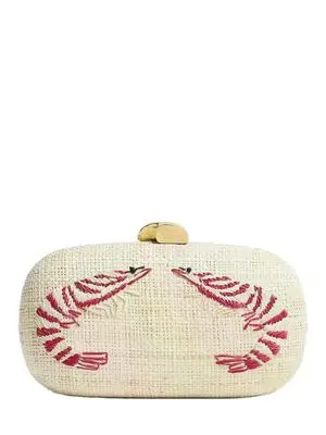 Pamela Munson Shrimp Cocktail Embroidered Raffia Clutch - Neutrals