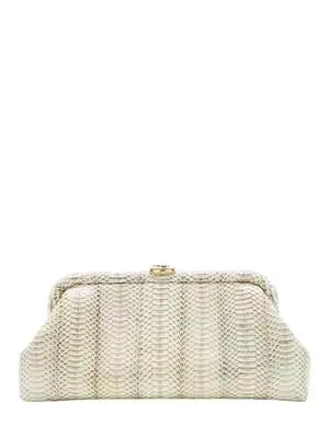 JIMMY CHOO Skylar Snakeskin-Effect Clasp Clutch Bag Neutrals