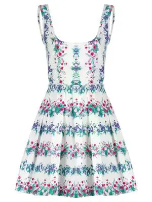 Luisa Beccaria Floral-print Pleated Mini Dress - White