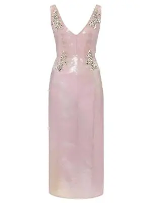 Erdem Sequin-Embellished V-Neck Dress Pink