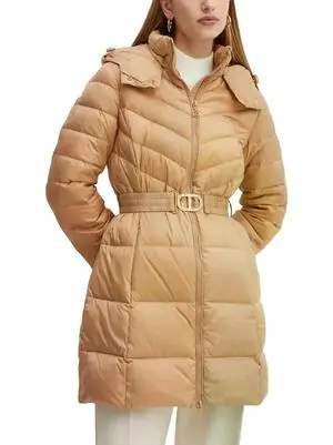 TWINSET Belted Hooded Puffer Jacket - Neutrals