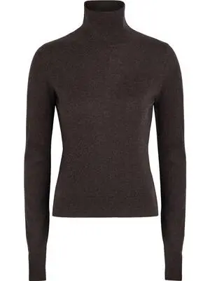 REFORMATION Jett Turtleneck Cashmere Top - Dark Brown
