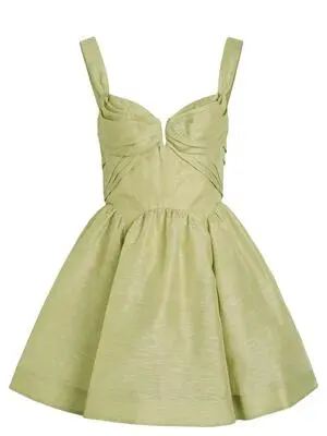 Zimmermann Rebellion Draped Linen And Silk-blend Mini Dress - Light Green