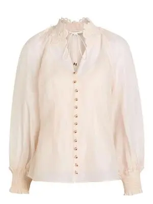 ZIMMERMANN Zimmermann Rebellion Lace-Appliquéd Linen And Silk-Blend Blouse