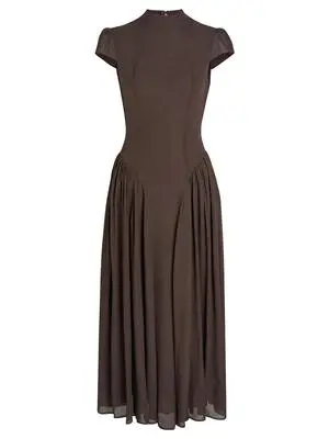 REFORMATION Maven Mock-neck Chiffon Midi Dress - Dark Brown