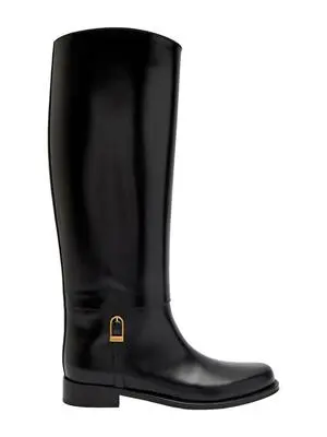 Saint Laurent Julia Glossed Leather Knee-high Boots - Black